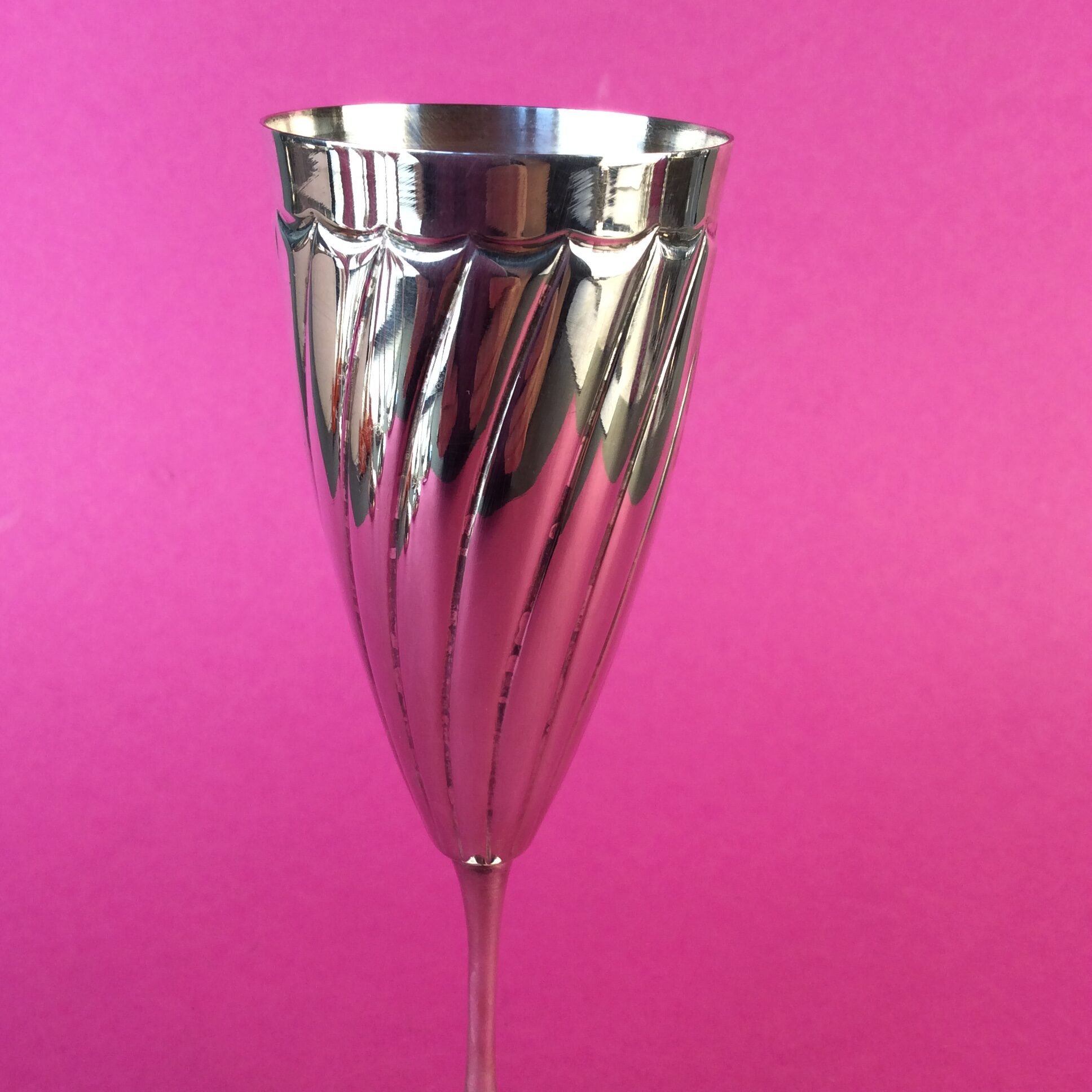 6 silberne Sektflöten, Palermo, Italien, 20. Jahrhundert