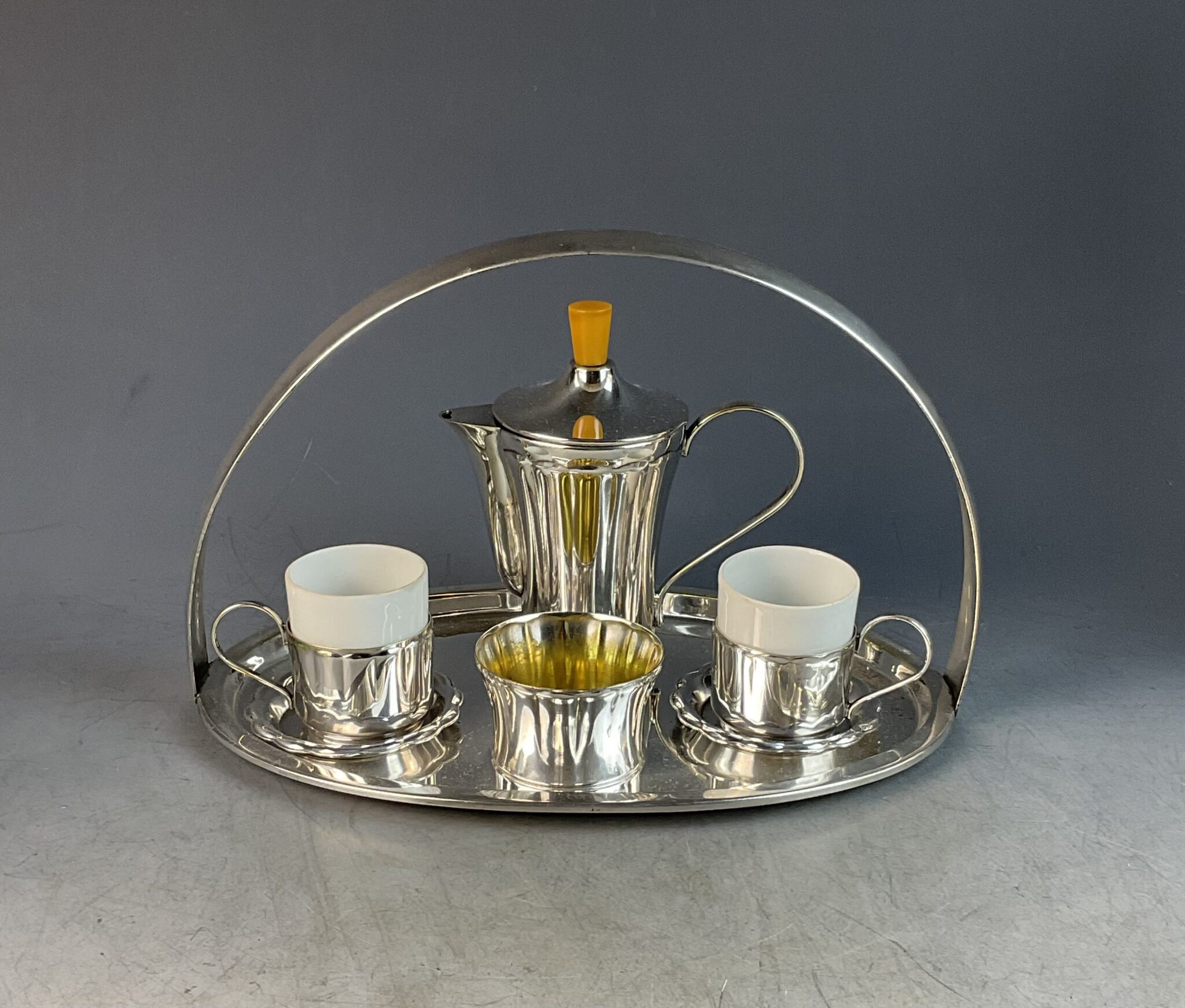 Versilbertes Art Deco Mokkaservice, Böhmen, um 1925
